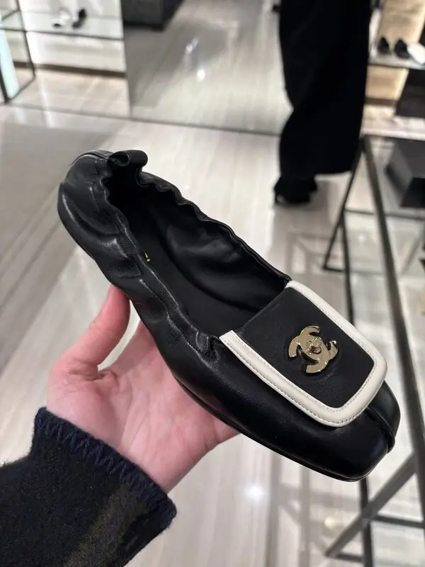 Chanel Black Square Ballet Flat - Black And White | Editorialist